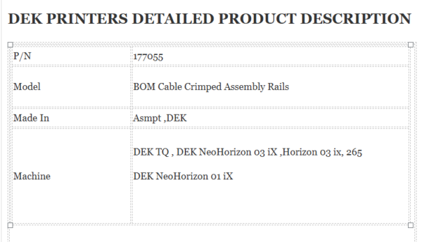 Origin New Dek Printer 177055 Cable Crimped Assembly Rails