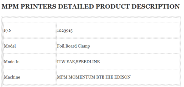 High Quality Mpm Printer Board Clamp 1023915 Foil
