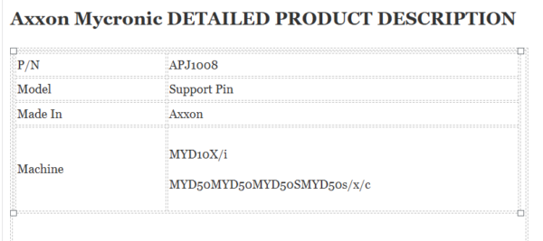 Axxon Mycronic Dispenser APJ1008 Support Pin Origin New