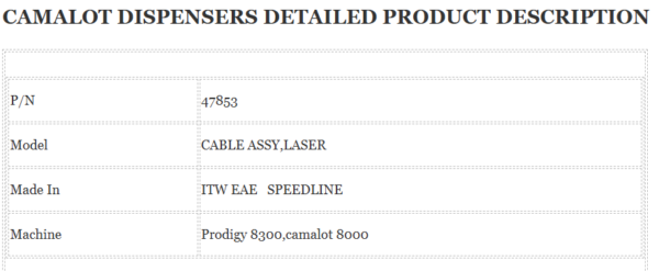 Camalot Dispenser 47853 Cable Origin New Speedline ITW EAE
